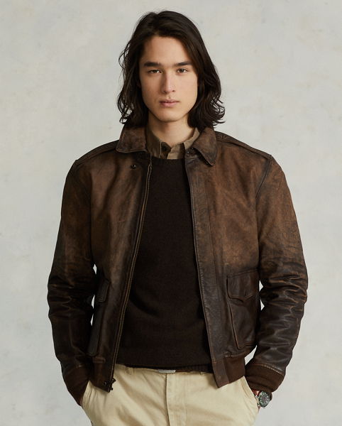 POLO RALPH LAUREN Leather Bomber Jacket in Brown | Endource