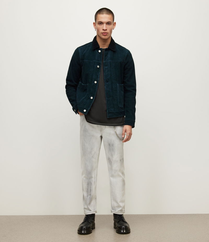 ALLSAINTS Fuse Suede Trucker Jacket in Cosmic Blue | endource