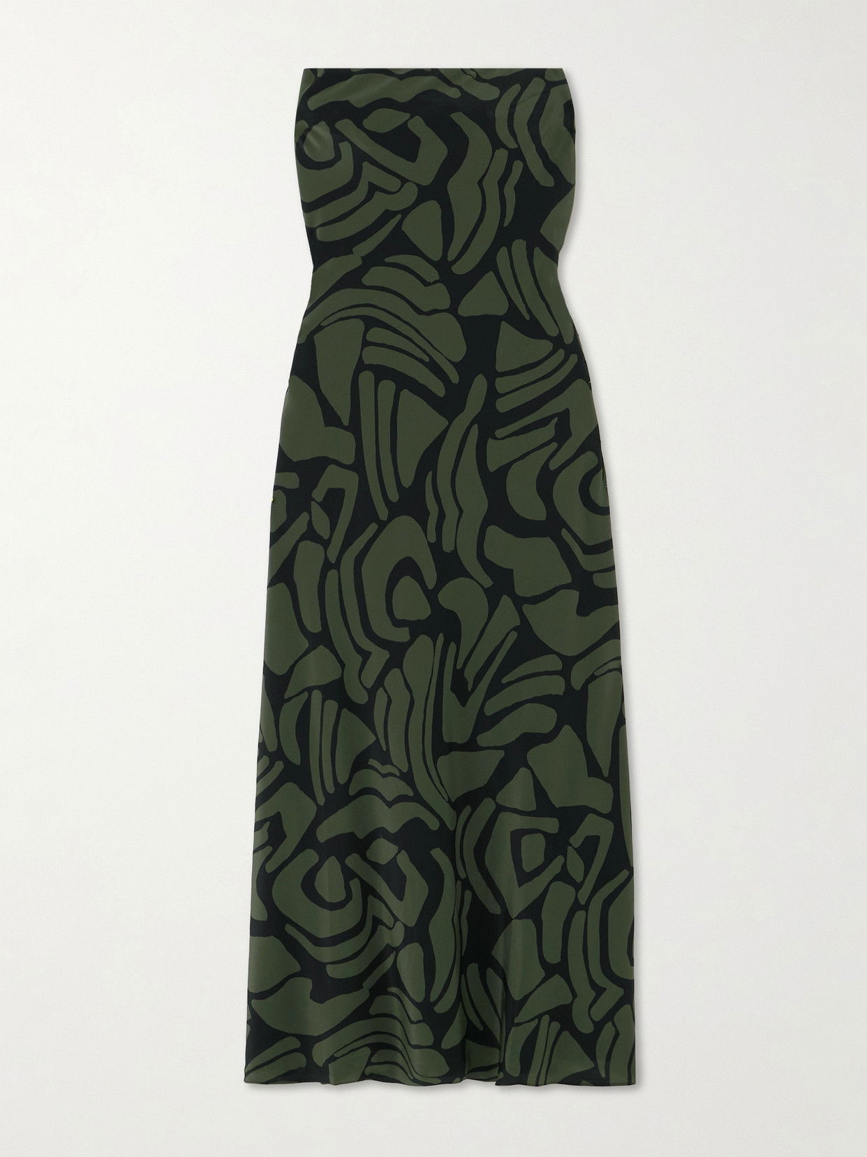 MATTEAU Strapless Printed Silk Midi Dress in Black | Endource