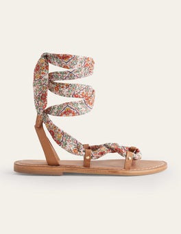 BODEN Scarf Wrap Sandals in Multi, Vine Terrace/ Tan | endource