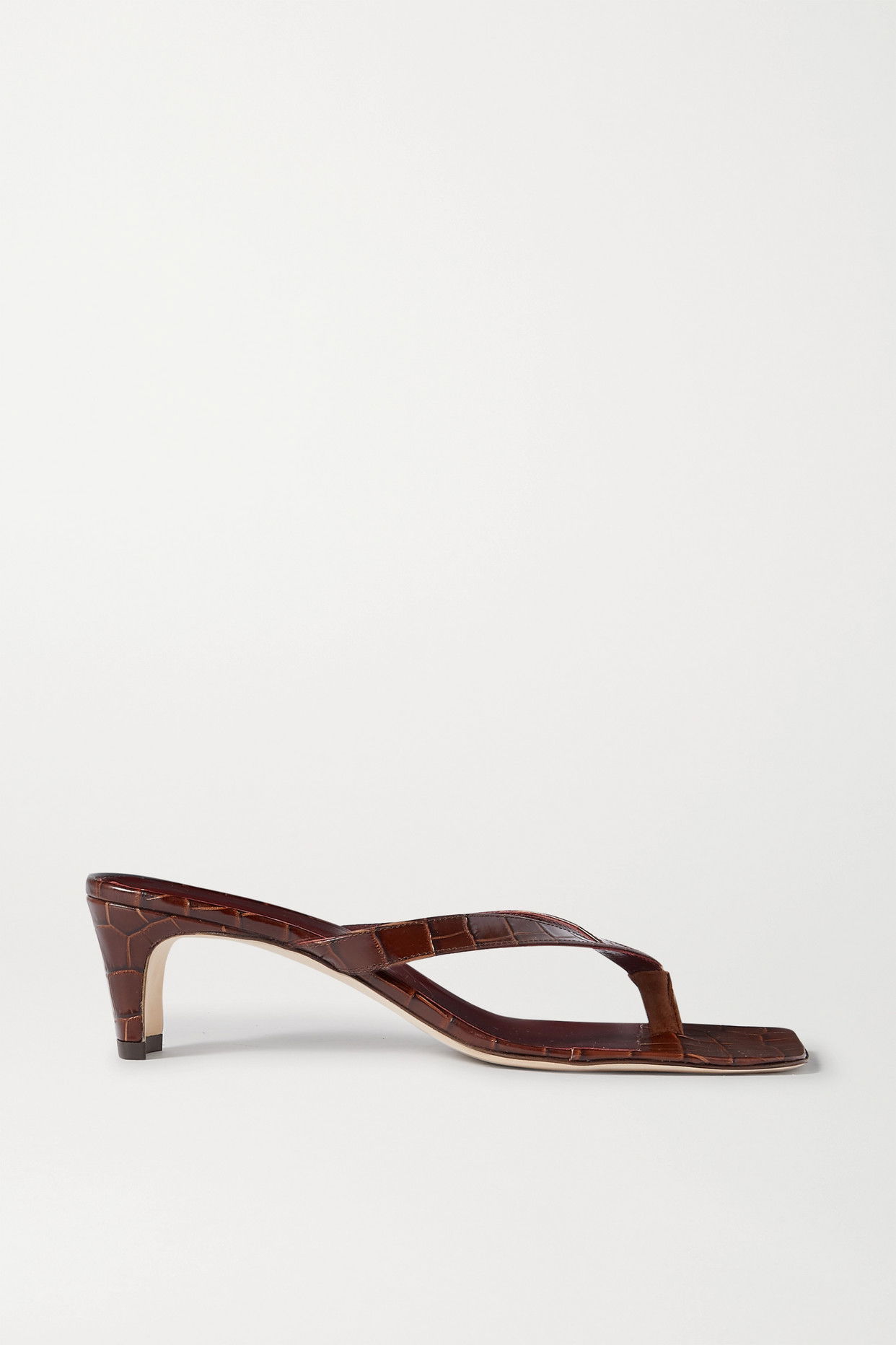 STAUD Audrey Croc-Effect Leather Sandals in Brown | endource