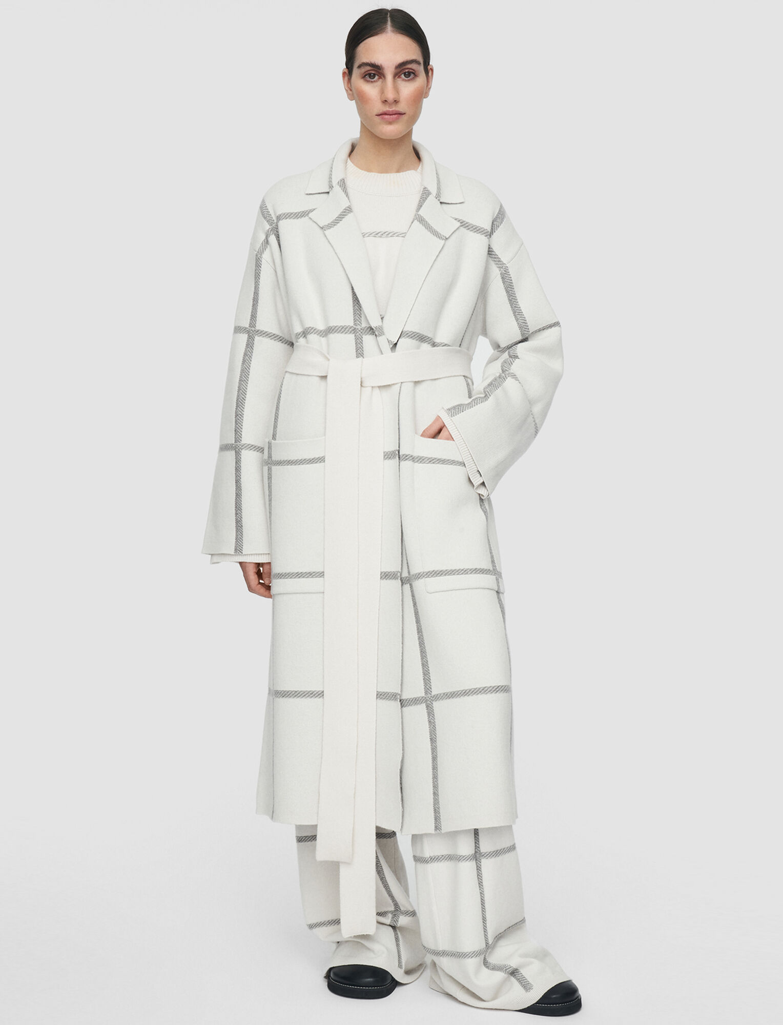 JOSEPH Check Knit Coat in Ivory Combo | Endource