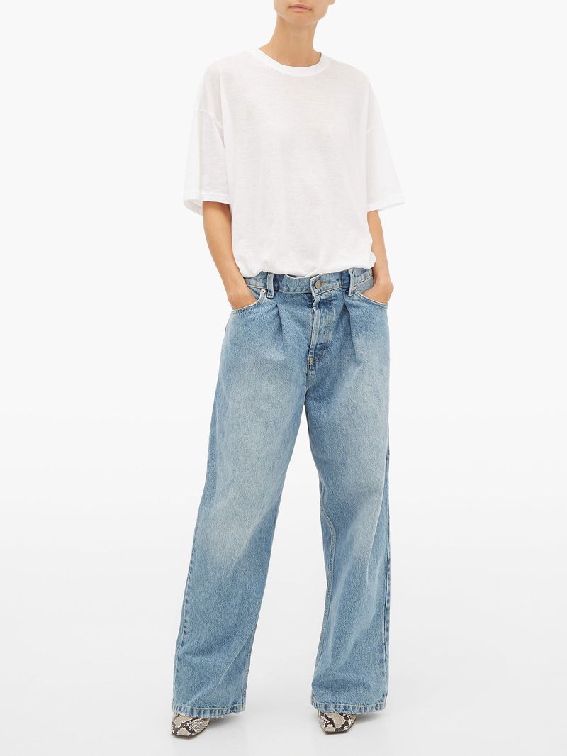 RAEY Fold Dad Baggy Boyfriend Jeans in Mid blue | endource