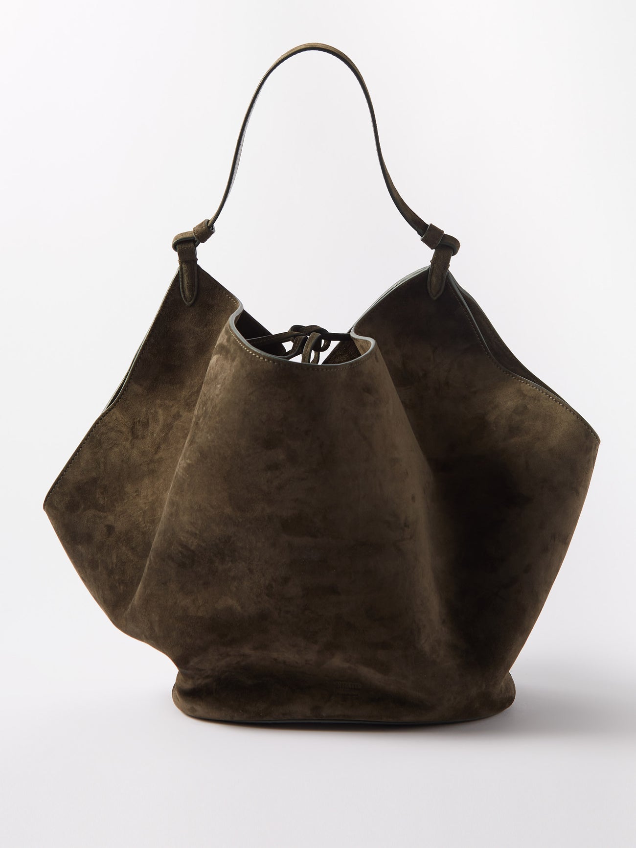 KHAITE Lotus Medium Suede Tote Bag in Khaki brown | endource
