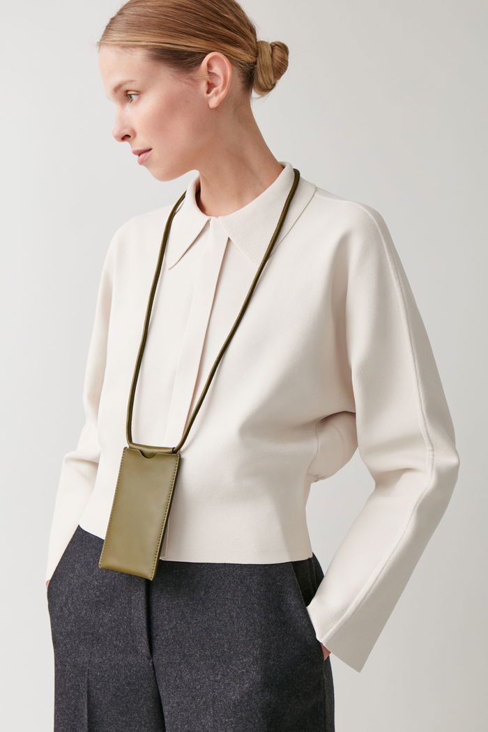 COS Leather Phone Pouch in khaki green | endource