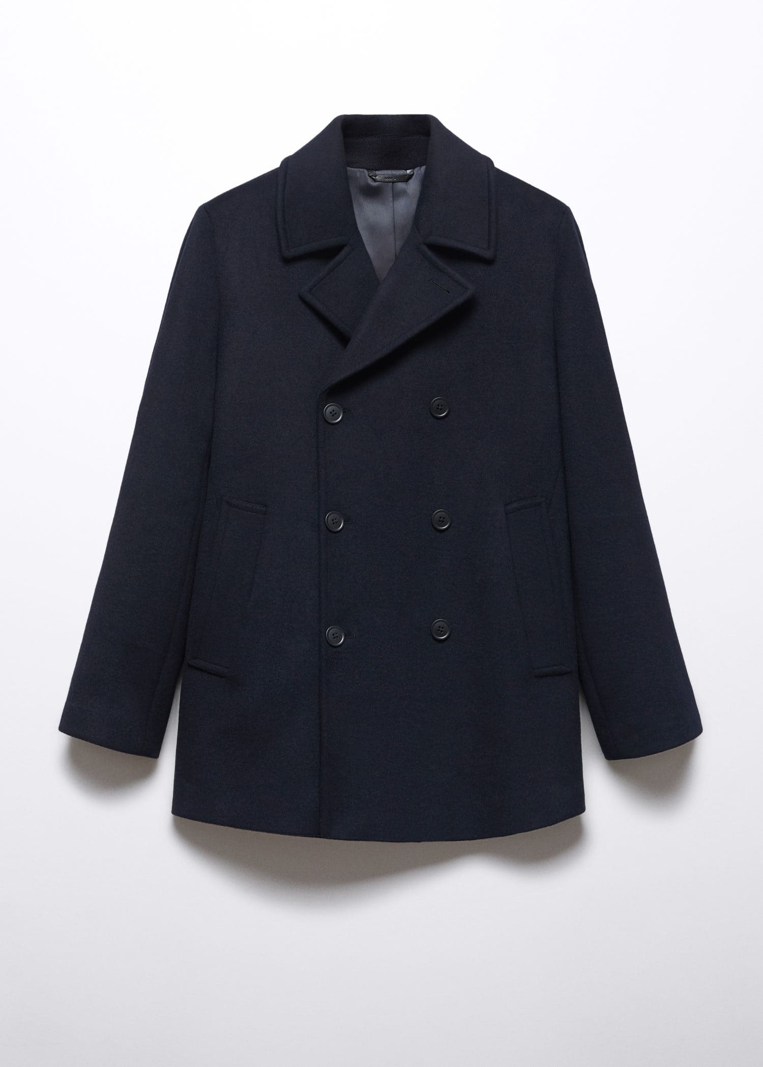 MANGO Recycled Wool Double-Breasted Coat in Dark Navy | Endource