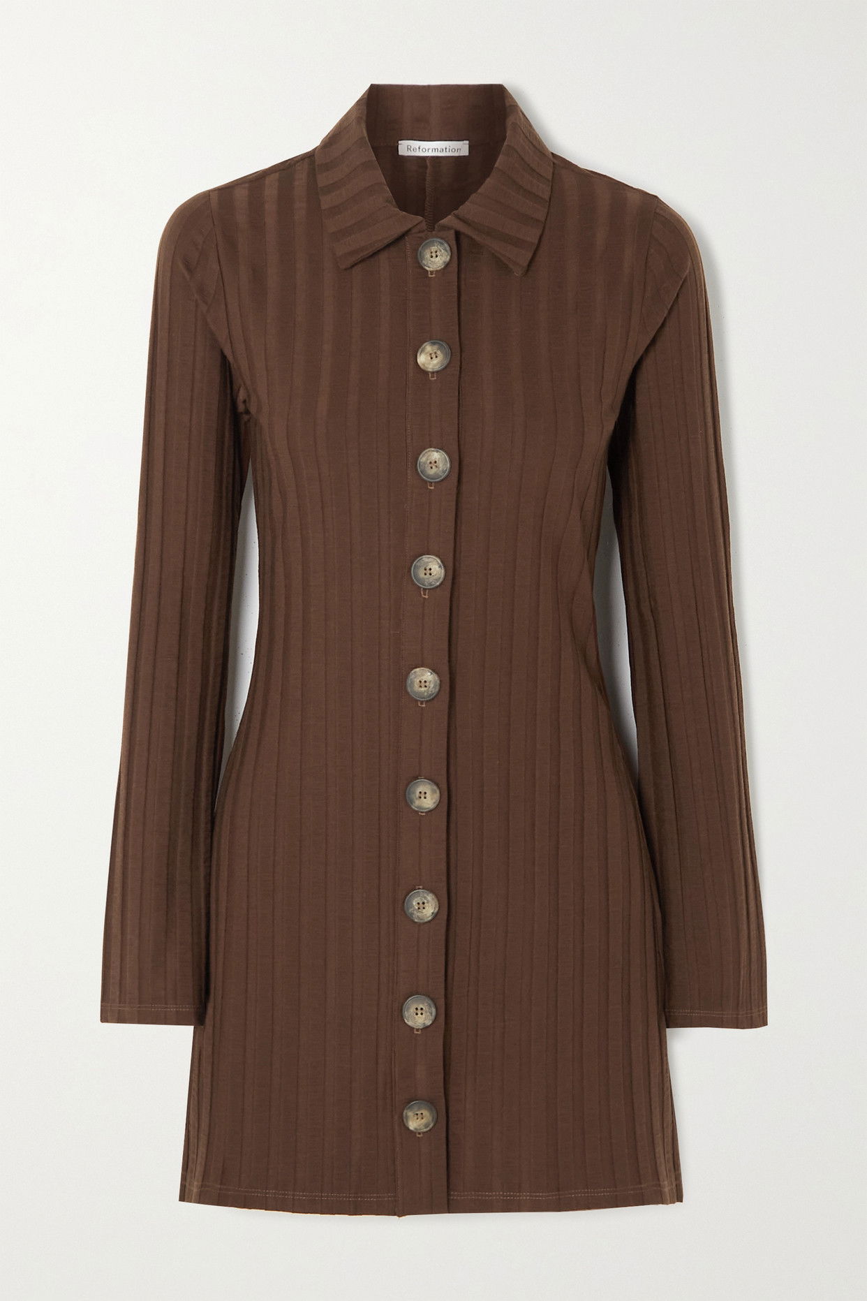 REFORMATION Benton Ribbed Stretch Mini Shirt Dress | Endource