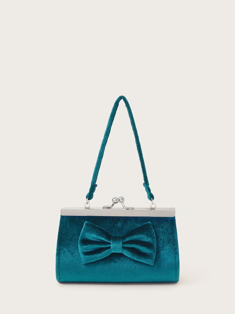 Monsoon Velvet Bow Cross Body Bag in Teal | endource