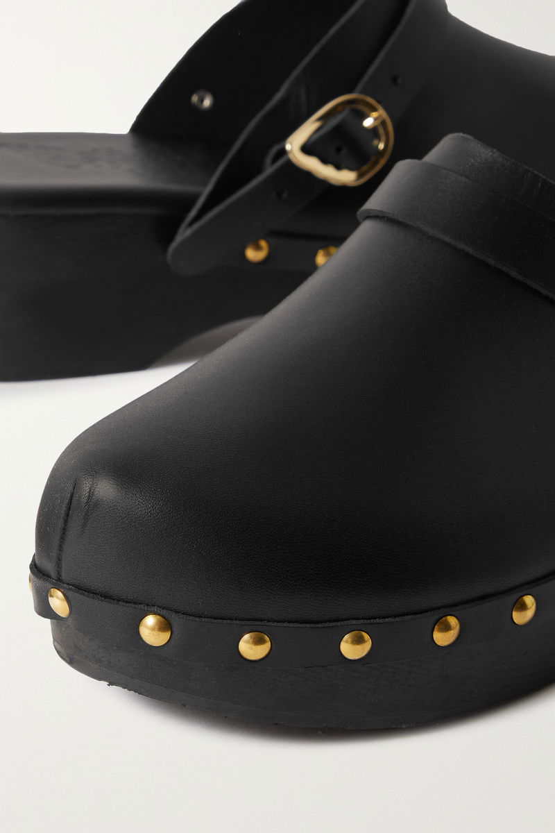 ANCIENT GREEK SANDALS Classic Studded Leather Platform Clogs in Black ...
