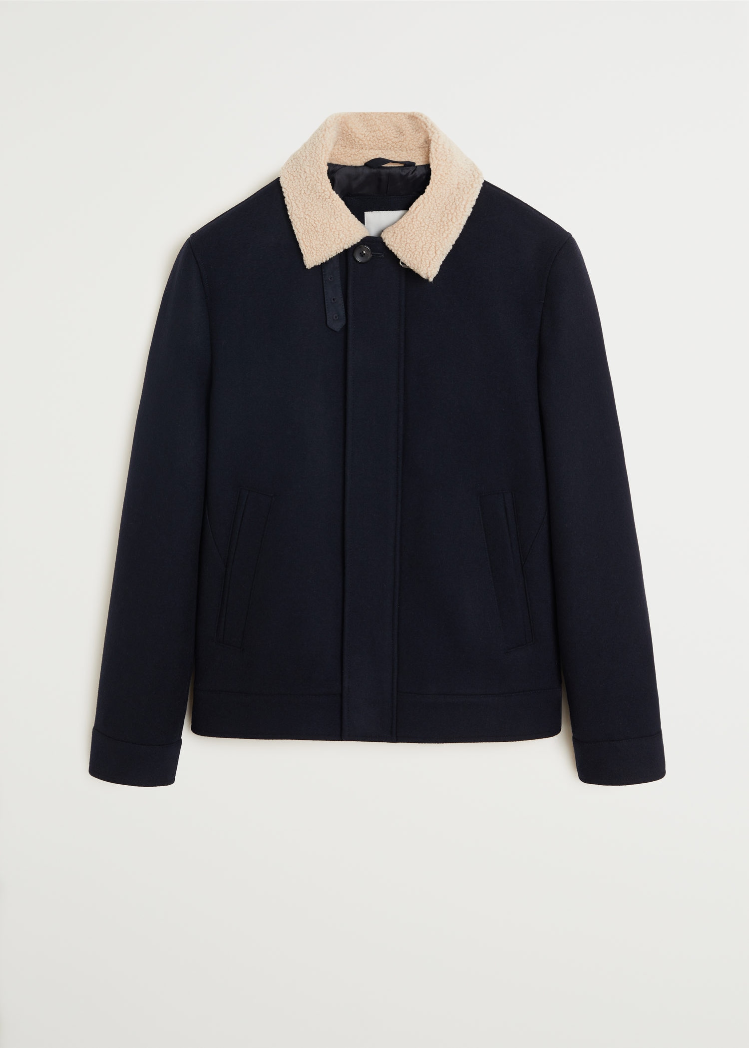 MANGO Faux-Shearling Collar Wool Jacket in Dark Navy | Endource