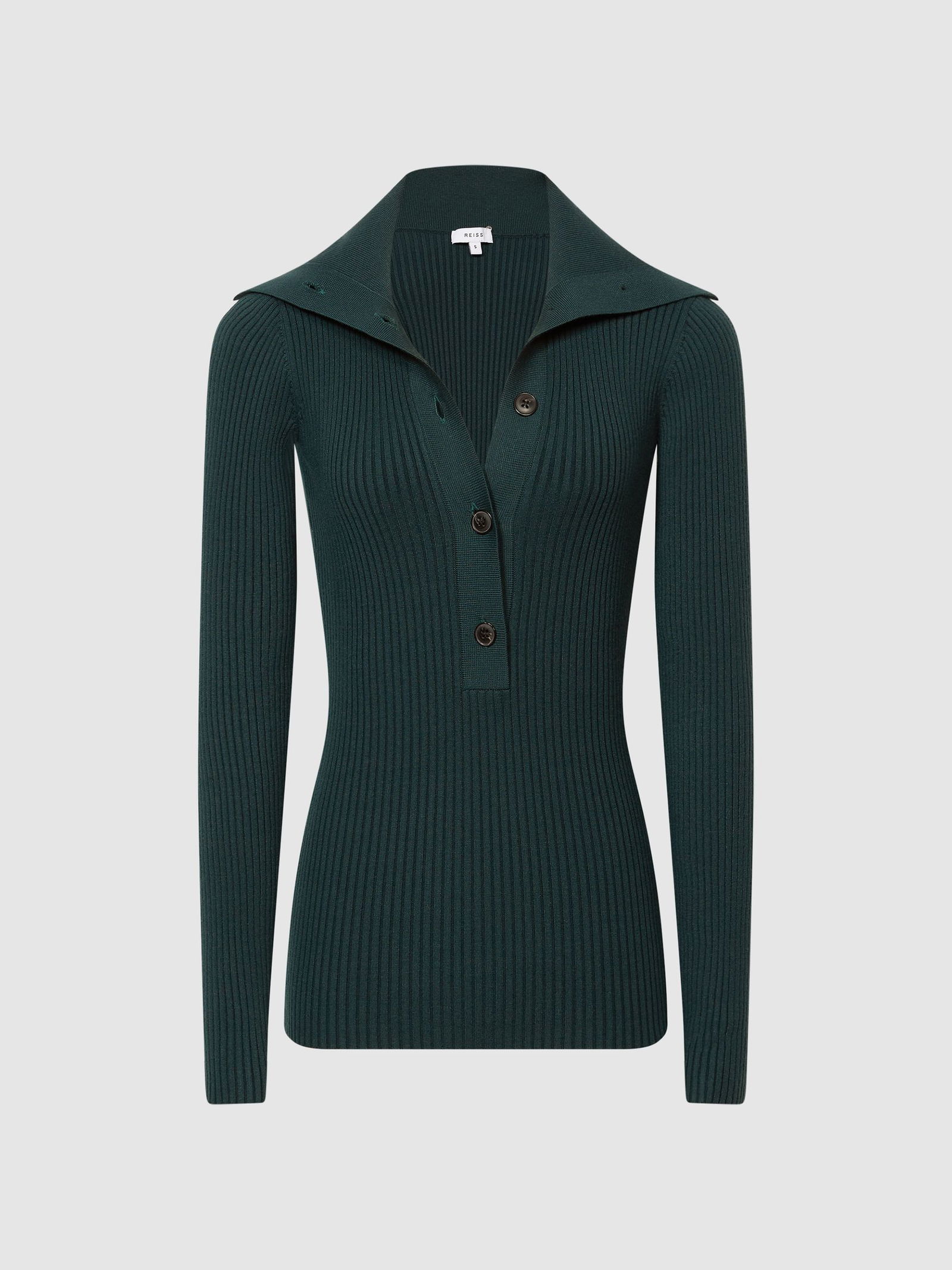 REISS Maia Button Collar Jumper Top in Teal | endource