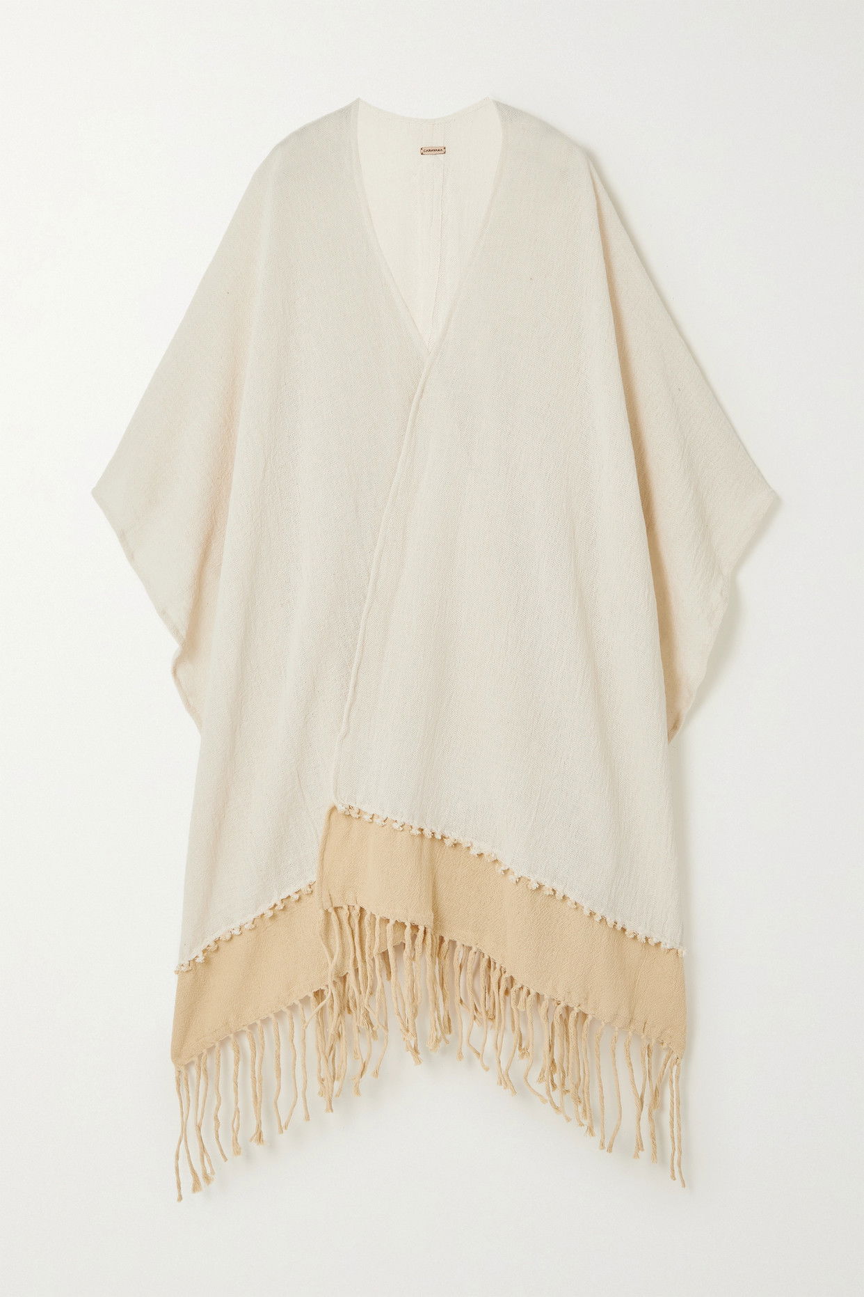 CARAVANA Wanpu Fringed Two-Tone Cotton-Gauze Coverup in Neutrals | Endource