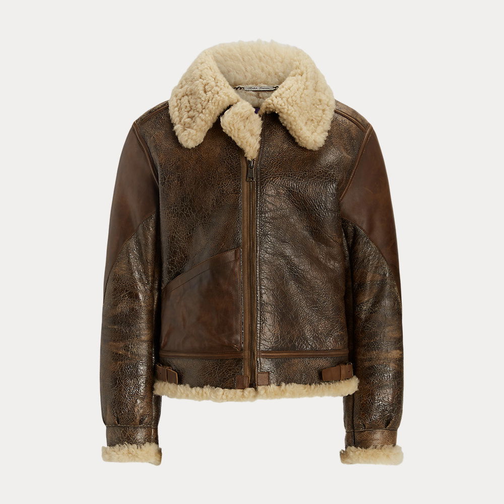 RALPH LAUREN PURPLE LABEL Leather-Trim Shearling Flight Jacket in Brown ...