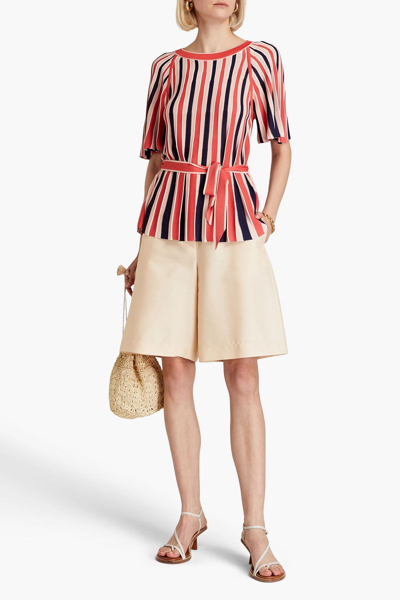 ZIMMERMANN Postcard Belted Striped Ribbed-Knit Top in Orange | Endource