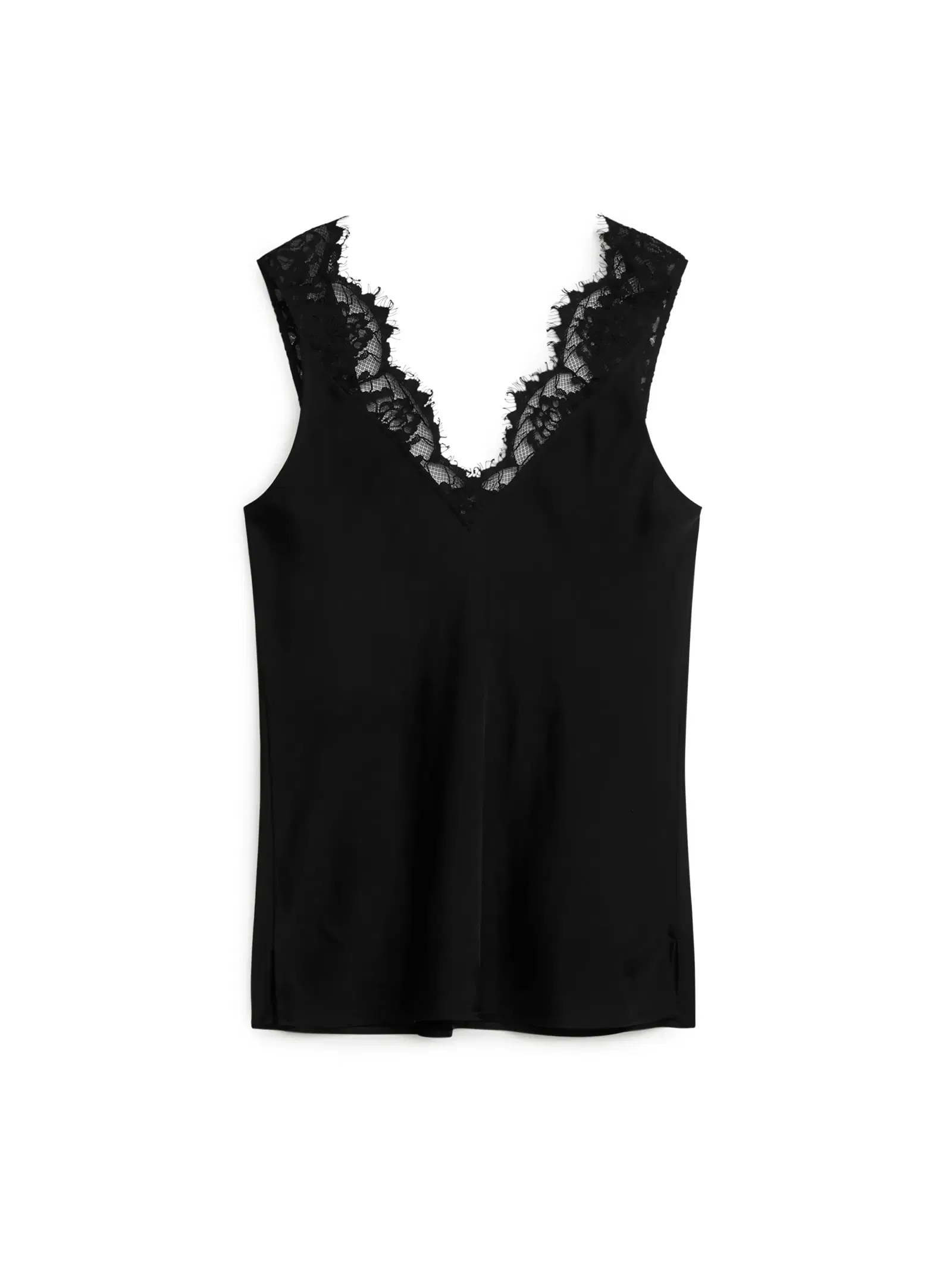 ARKET Lace Detail Satin Top in Black | endource