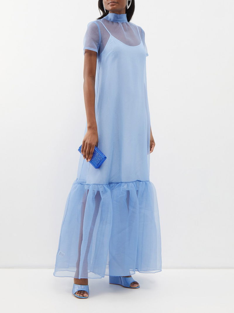 STAUD Calluna Crepe-Organza Maxi Dress in Blue | Endource