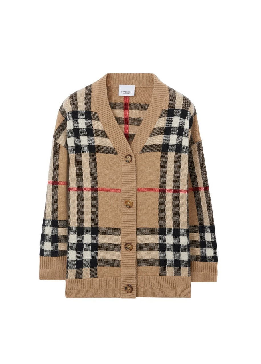 BURBERRY Check Wool Cashmere Cardigan | endource