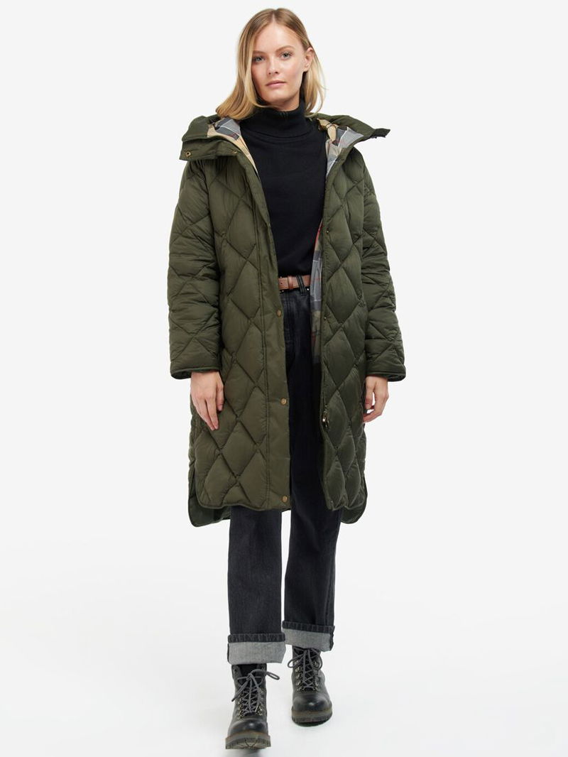 BARBOUR Sandyford Quilted Longline Jacket in Sage/Ancient | Endource