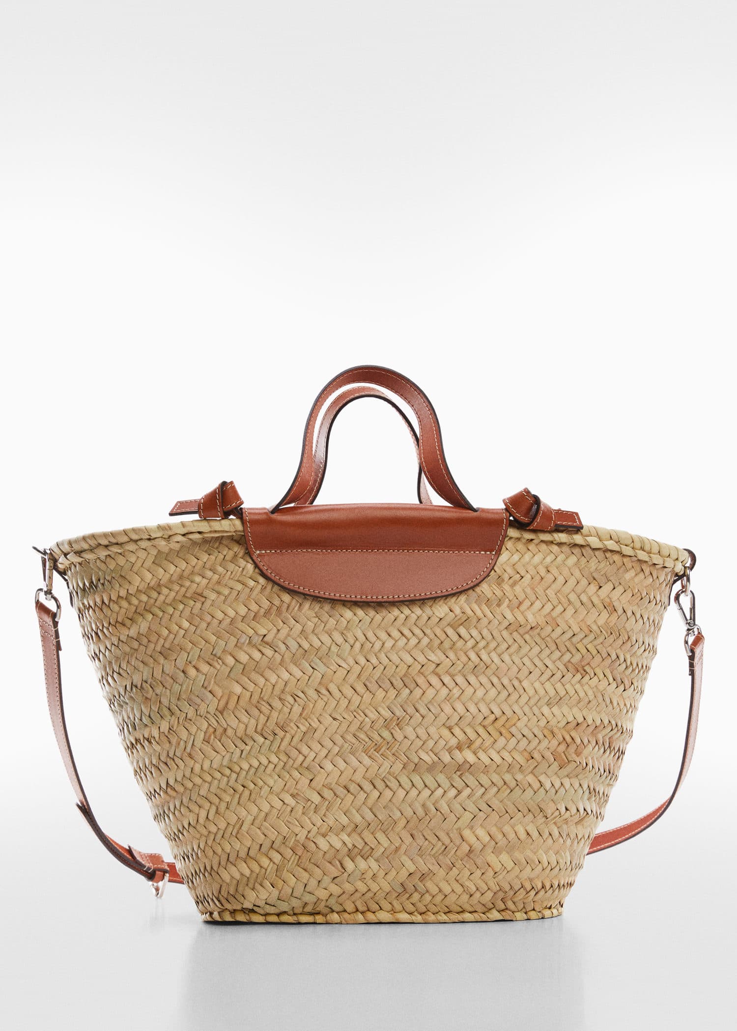 MANGO Raffia Tote Bag in Leather | Endource