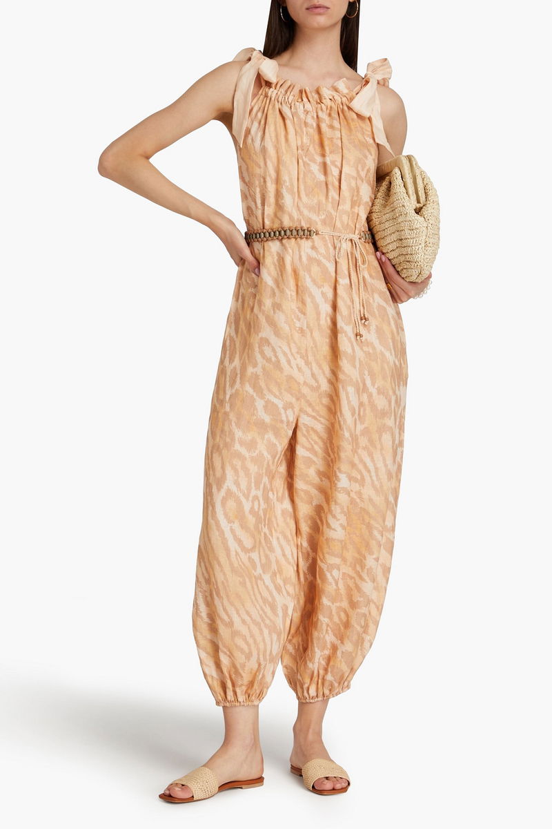 Zimmermann Cropped Printed Linen Jumpsuit In Neutral Endource