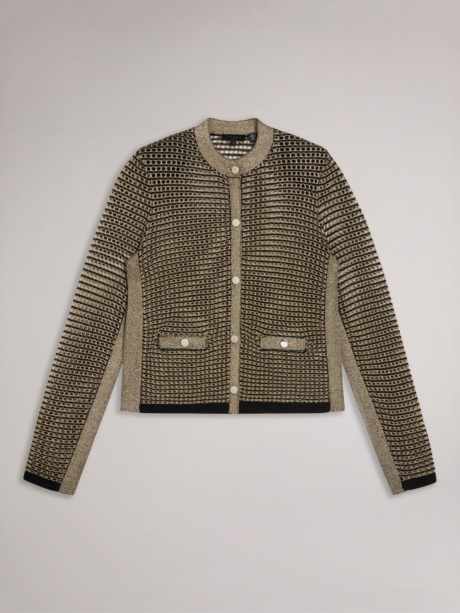 TED BAKER Sallyan Metallic Stitch Detail Cardigan in Black/Gold | endource