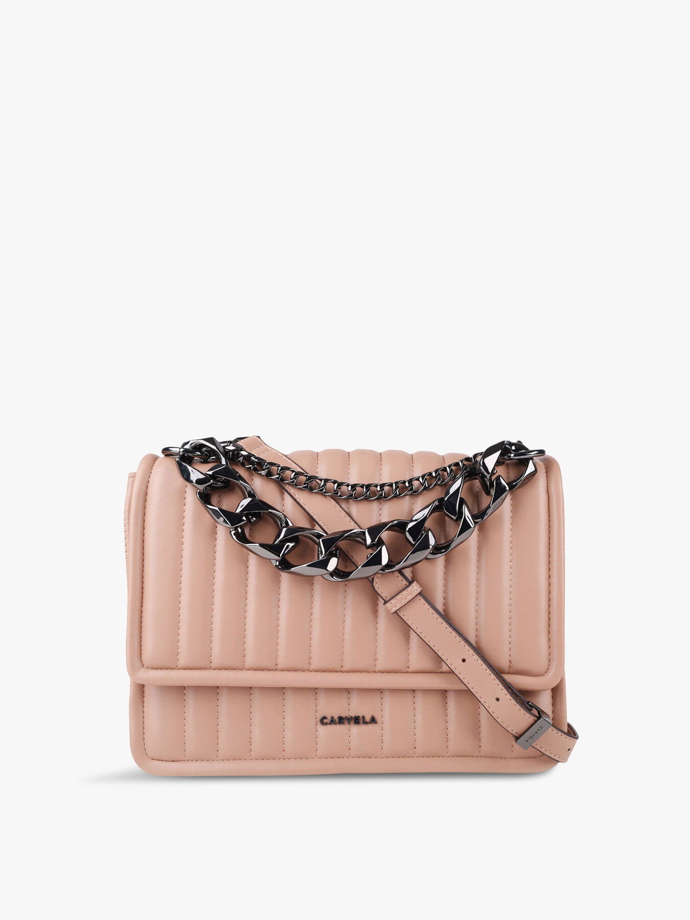 CARVELA Rebel Chain Cross Body Bag in Beige | endource