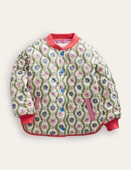 BODEN Quilted Bomber Jacket in Vanilla Pod Large Daisy Wave | endource