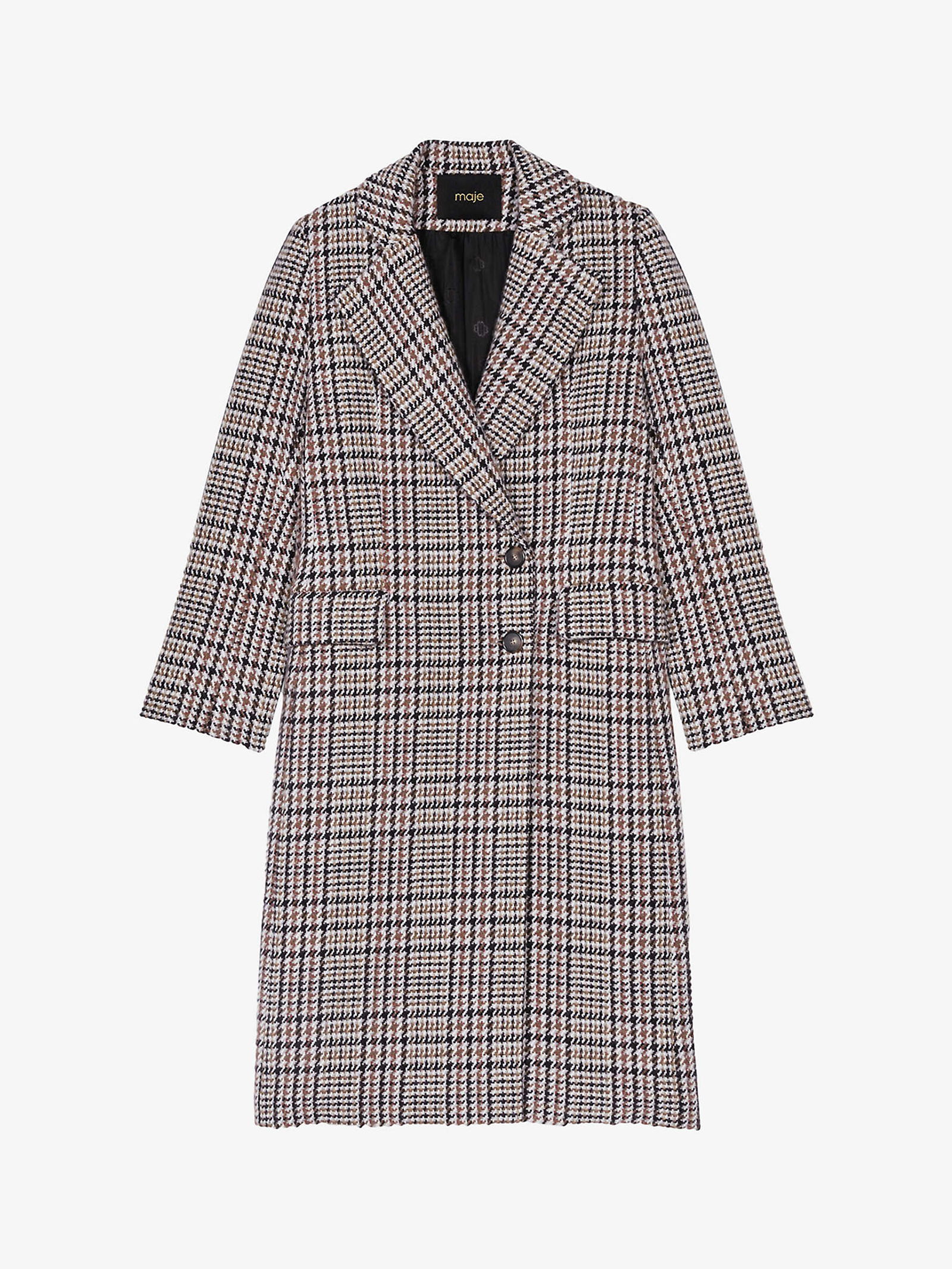 MAJE Gapinette Check-Print Double-Breasted Wool-Blend Coat in Naturels ...