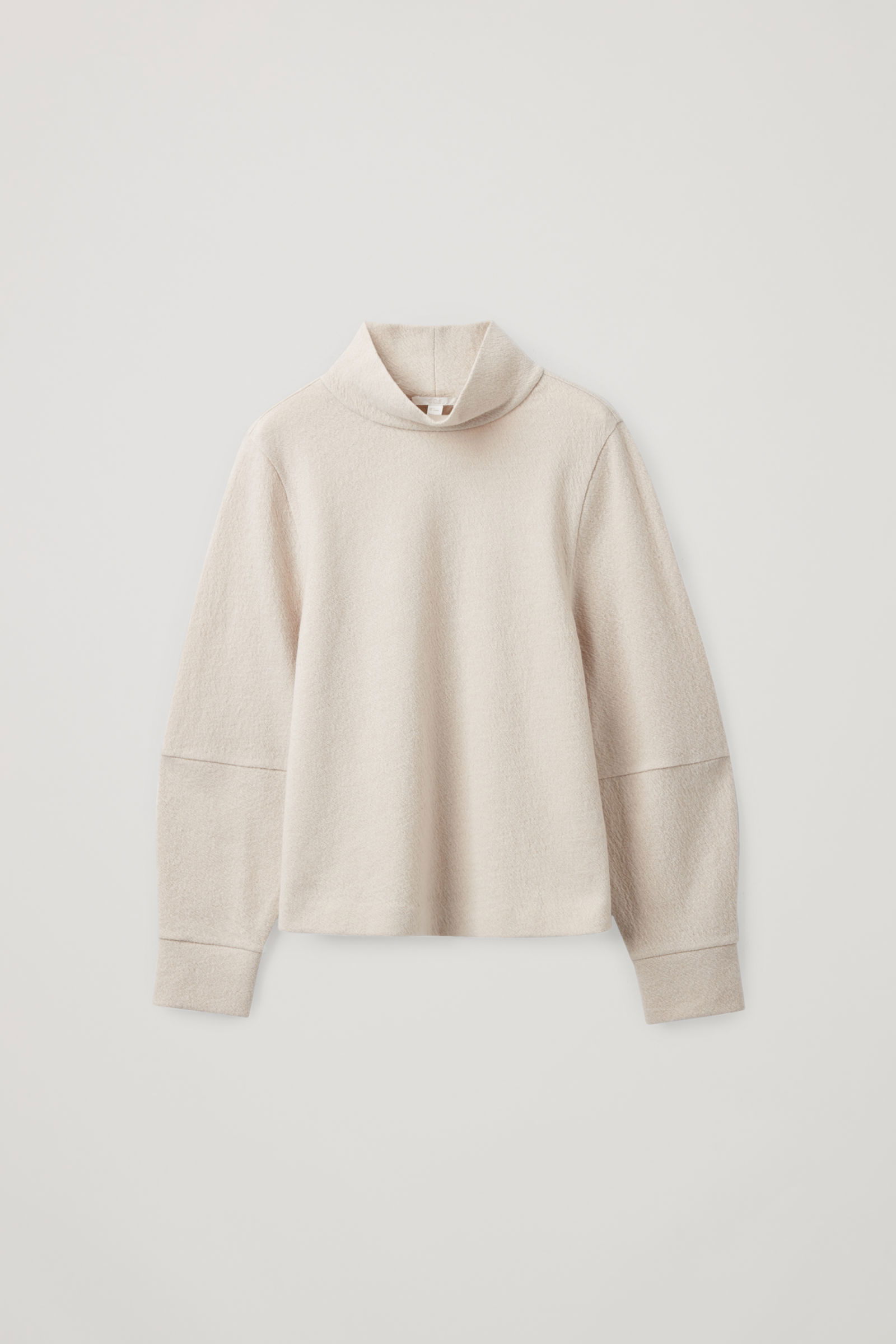 COS Relaxed Roll Neck Wool Top in beige | endource