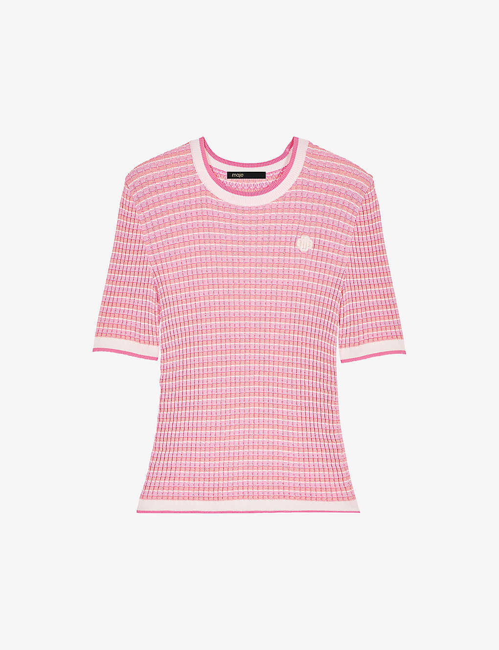 MAJE Logo-Embroidered Textured Knitted Jumper in ROSES | endource