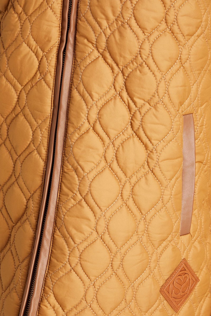 SANDRO Leather-Trimmed Quilted Shell Hooded Jacket in Brown | Endource SANDRO Leather-Trimmed Quilted Shell Hooded Jacket in Brown | Endource