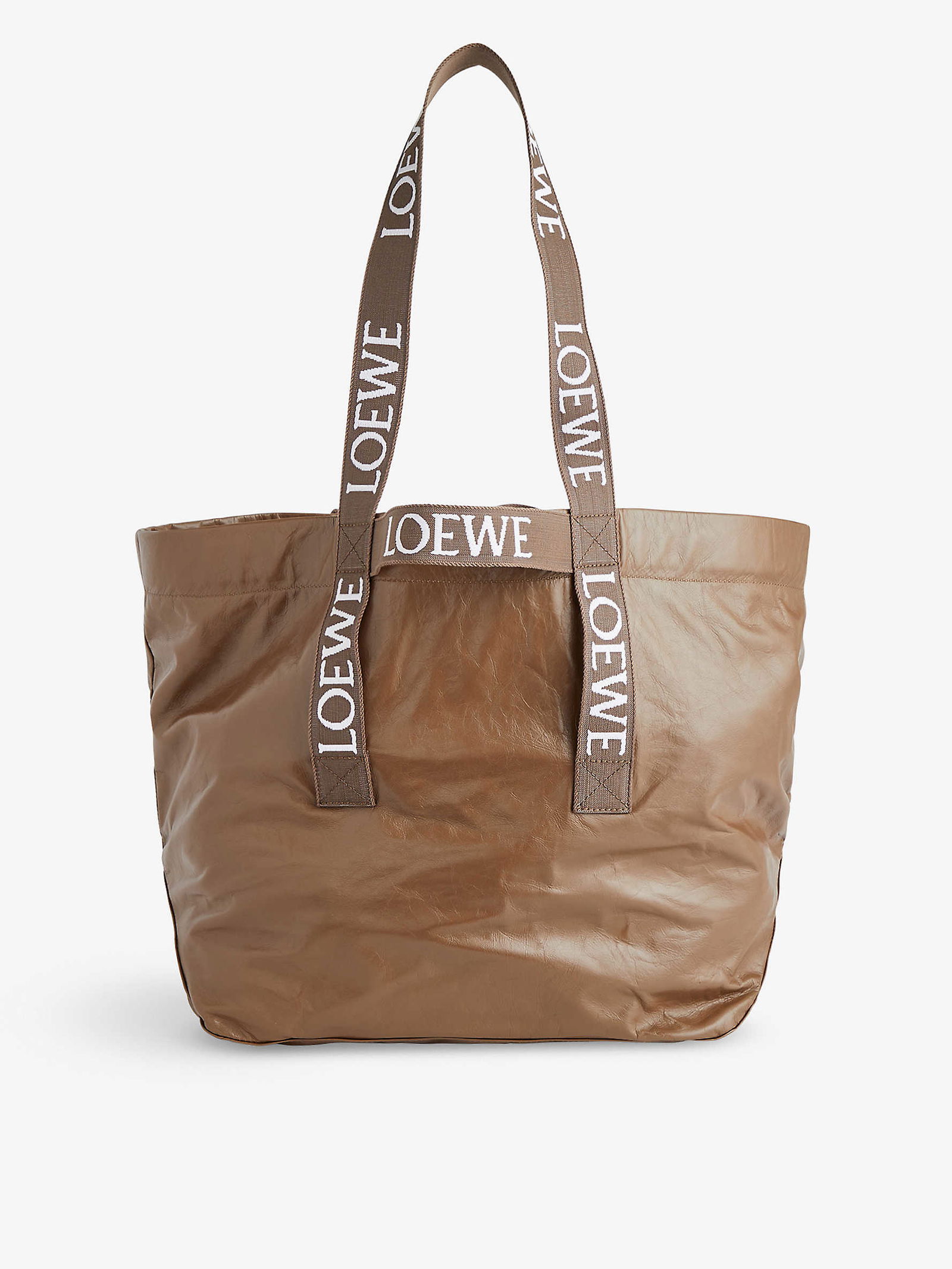 LOEWE Fold Shopper Twin-Handle Leather Tote Bag in Winter Brown | Endource
