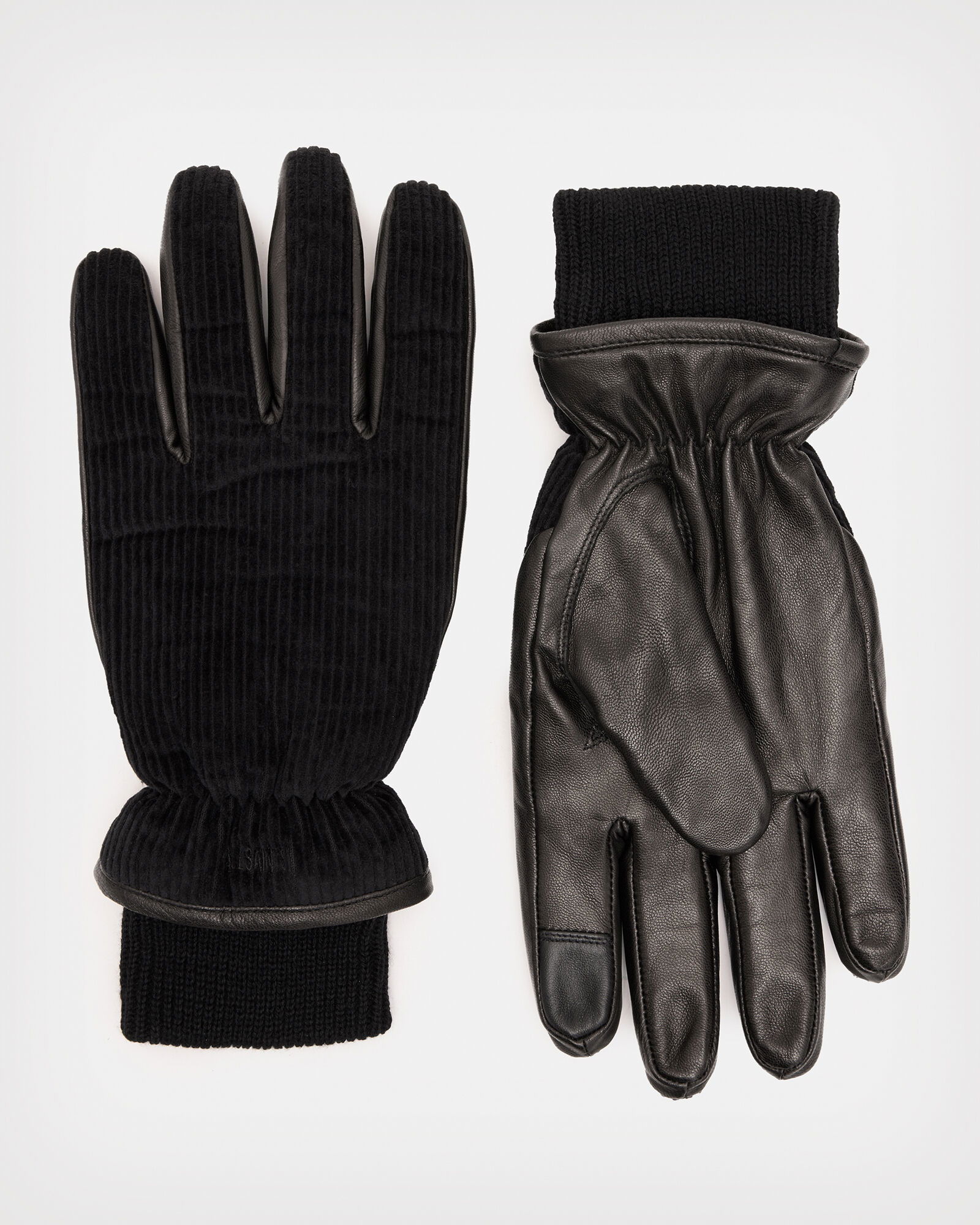 ALLSAINTS Adien Corduroy Leather Puffer Gloves in Black | endource