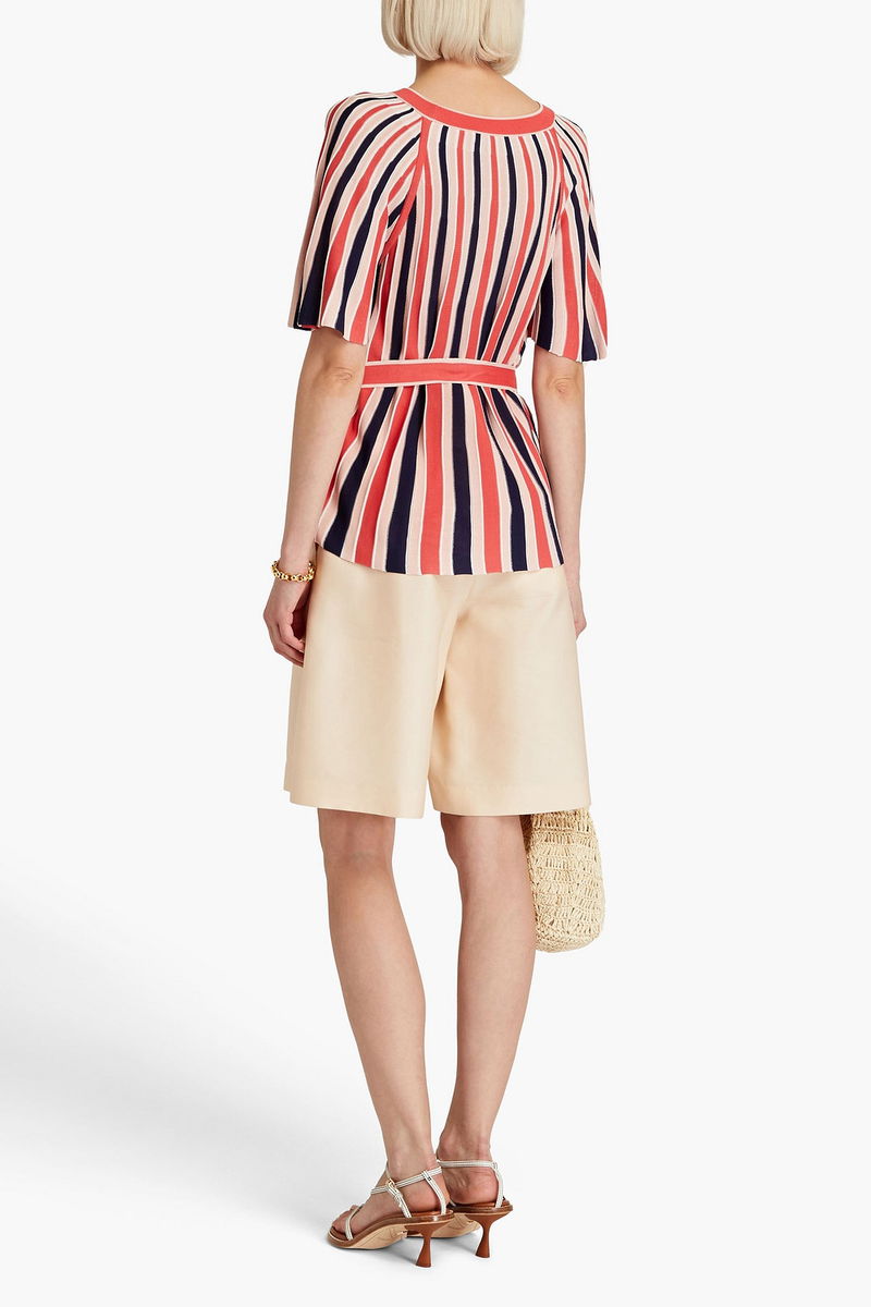 ZIMMERMANN Postcard Belted Striped Ribbed-Knit Top in Orange | Endource