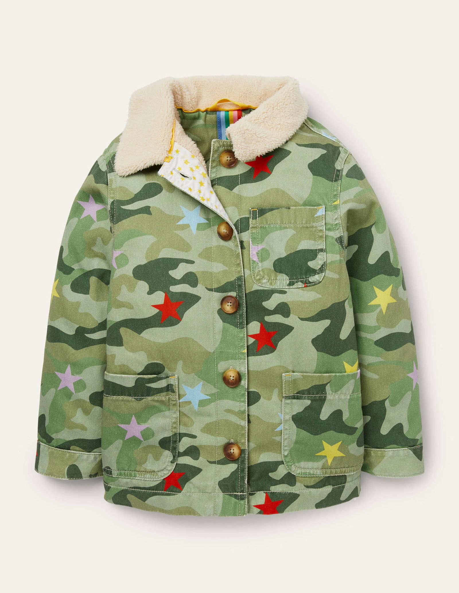 BODEN Cosy Camo Borg-Lined Jacket in Multi Camo Star | endource
