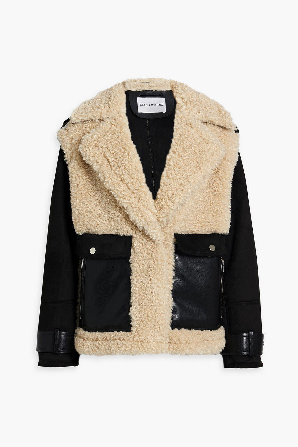 STAND STUDIO Meara Faux Shearling Jacket in Black | endource