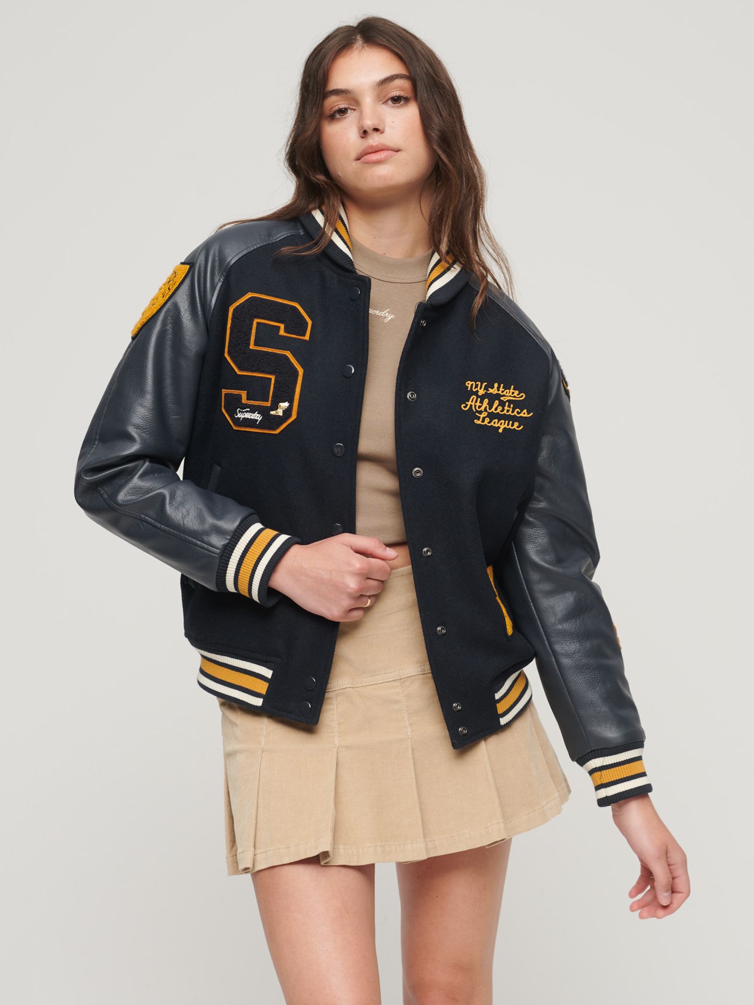 SUPERDRY College Patched Varsity Jacket in Eclipse Navy | endource