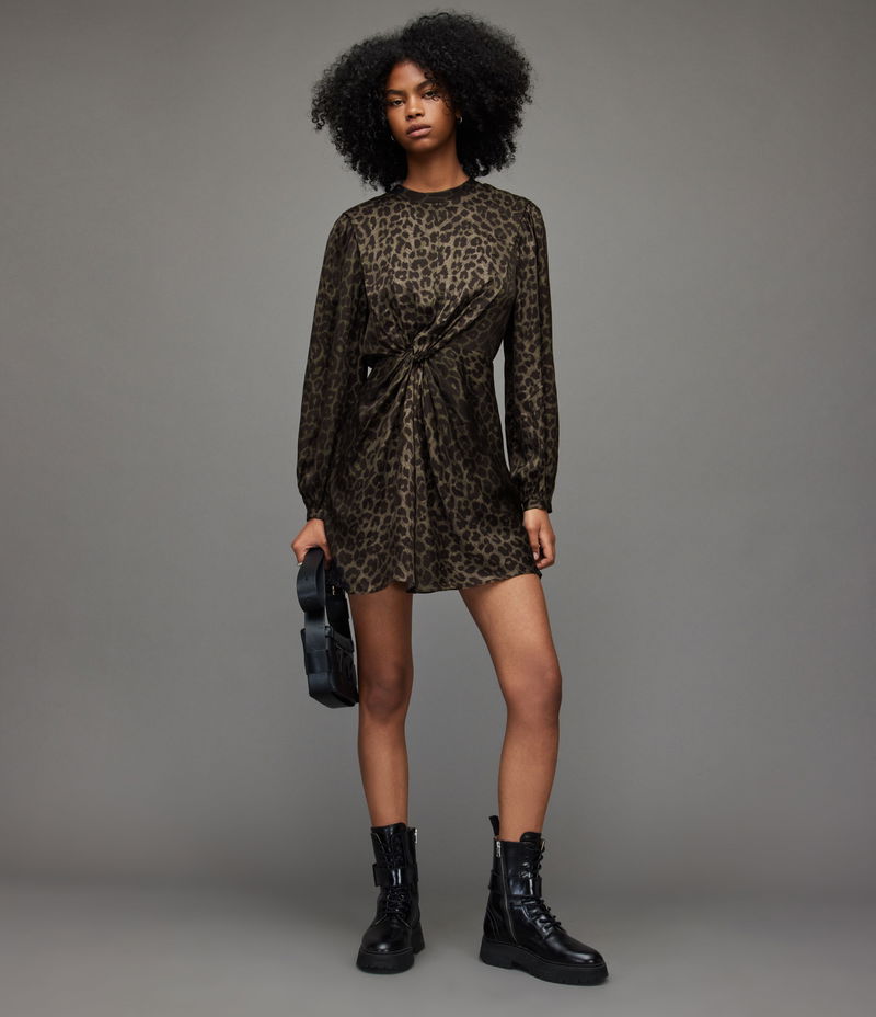 ALLSAINTS Jemima Leppo Mini Dress in Khaki Green | endource