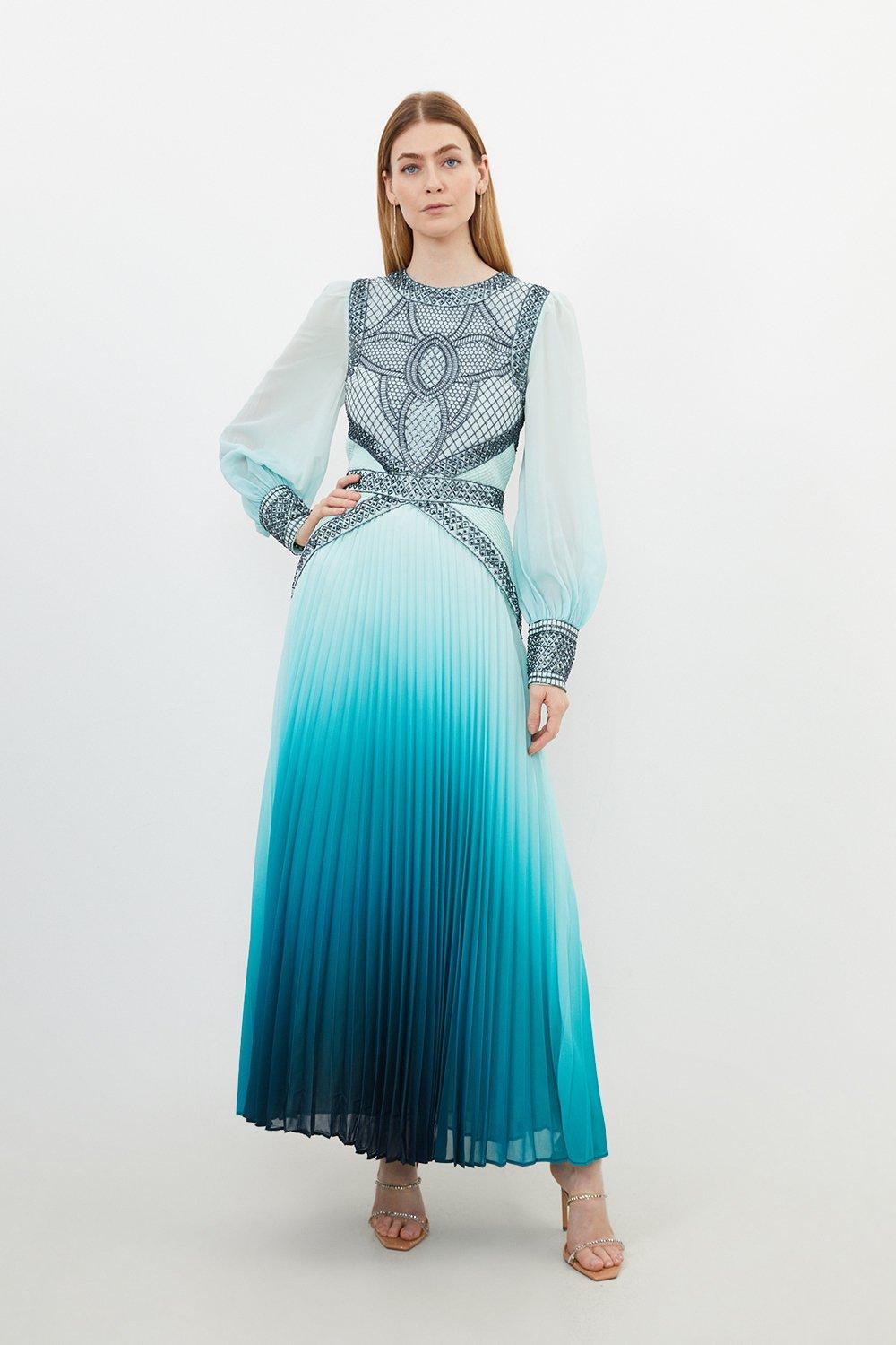 KAREN MILLEN Ombre Embroidery Woven Maxi Dress in Blue | endource