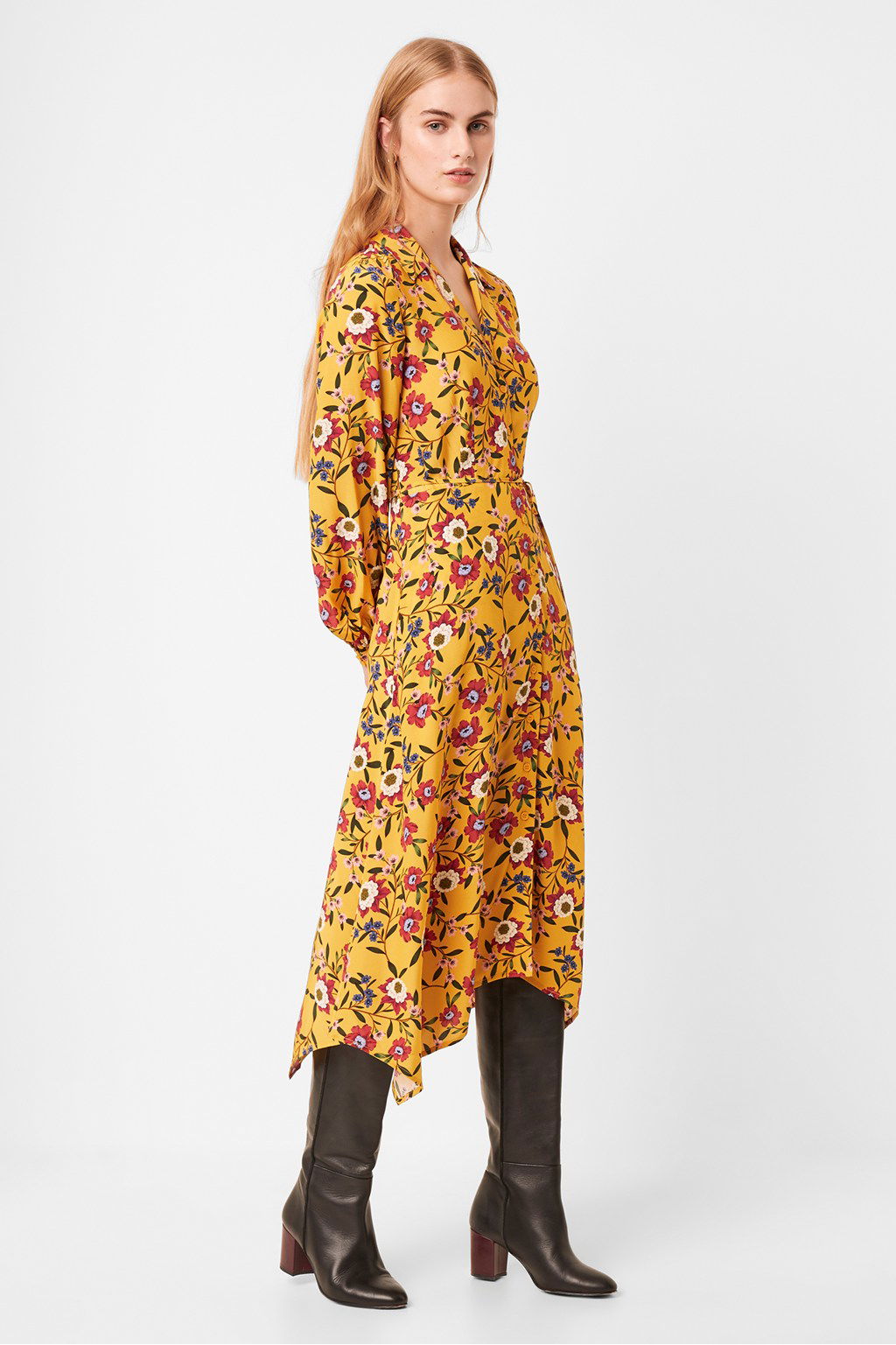 FRENCH CONNECTION Eloise Doto Drape Shirt Dress in Mustard Seeds Multi ...
