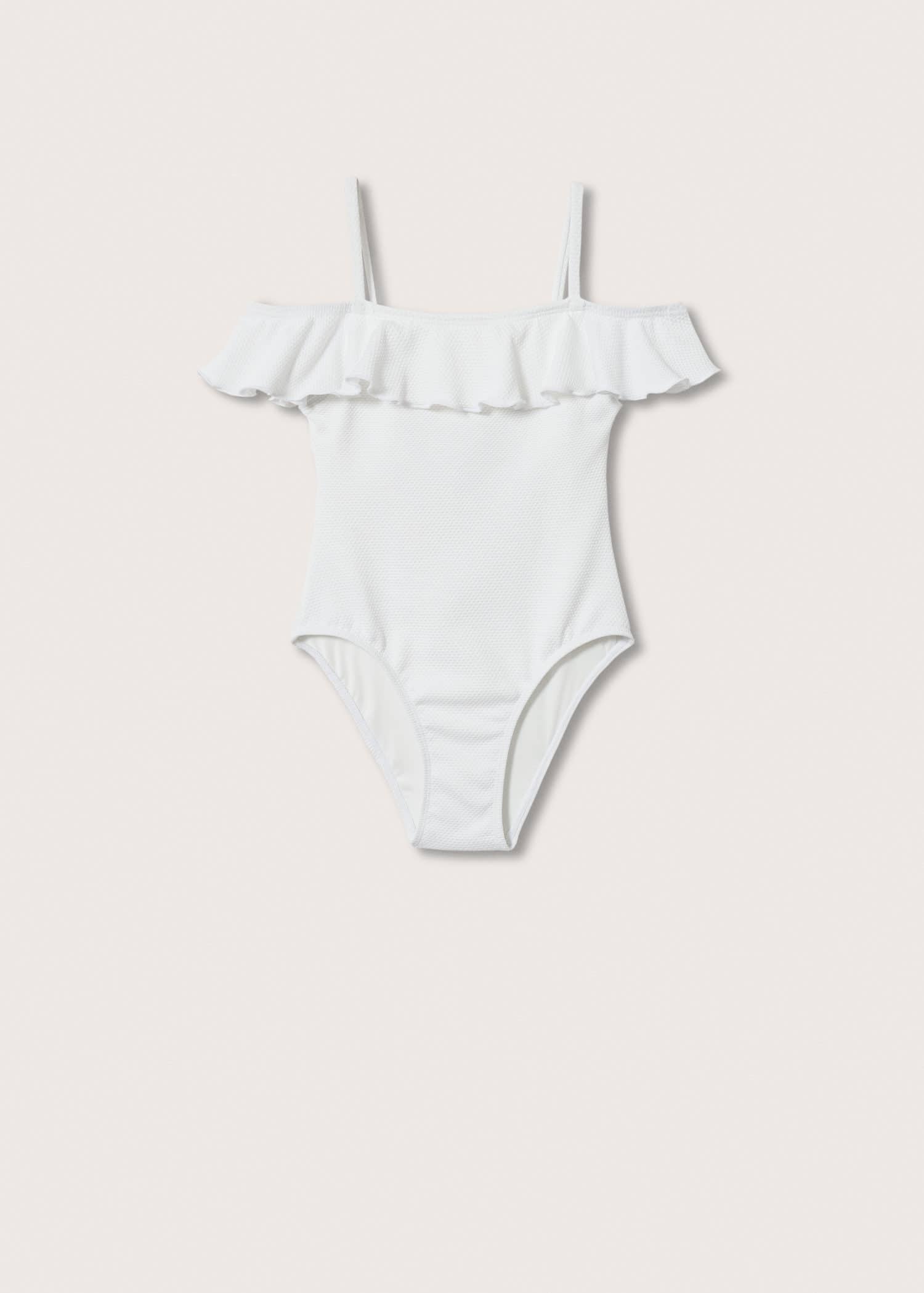 MANGO Swimsuit With Ruffle Detail in White | endource