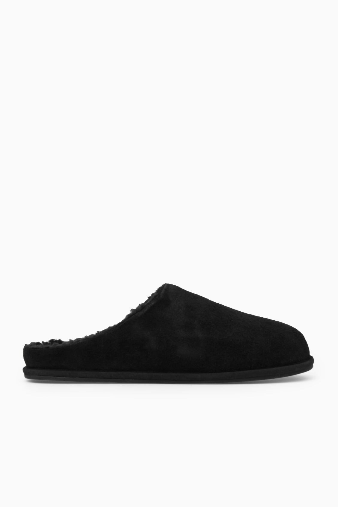COS Fleece-Lined Suede Slippers in BLACK | endource