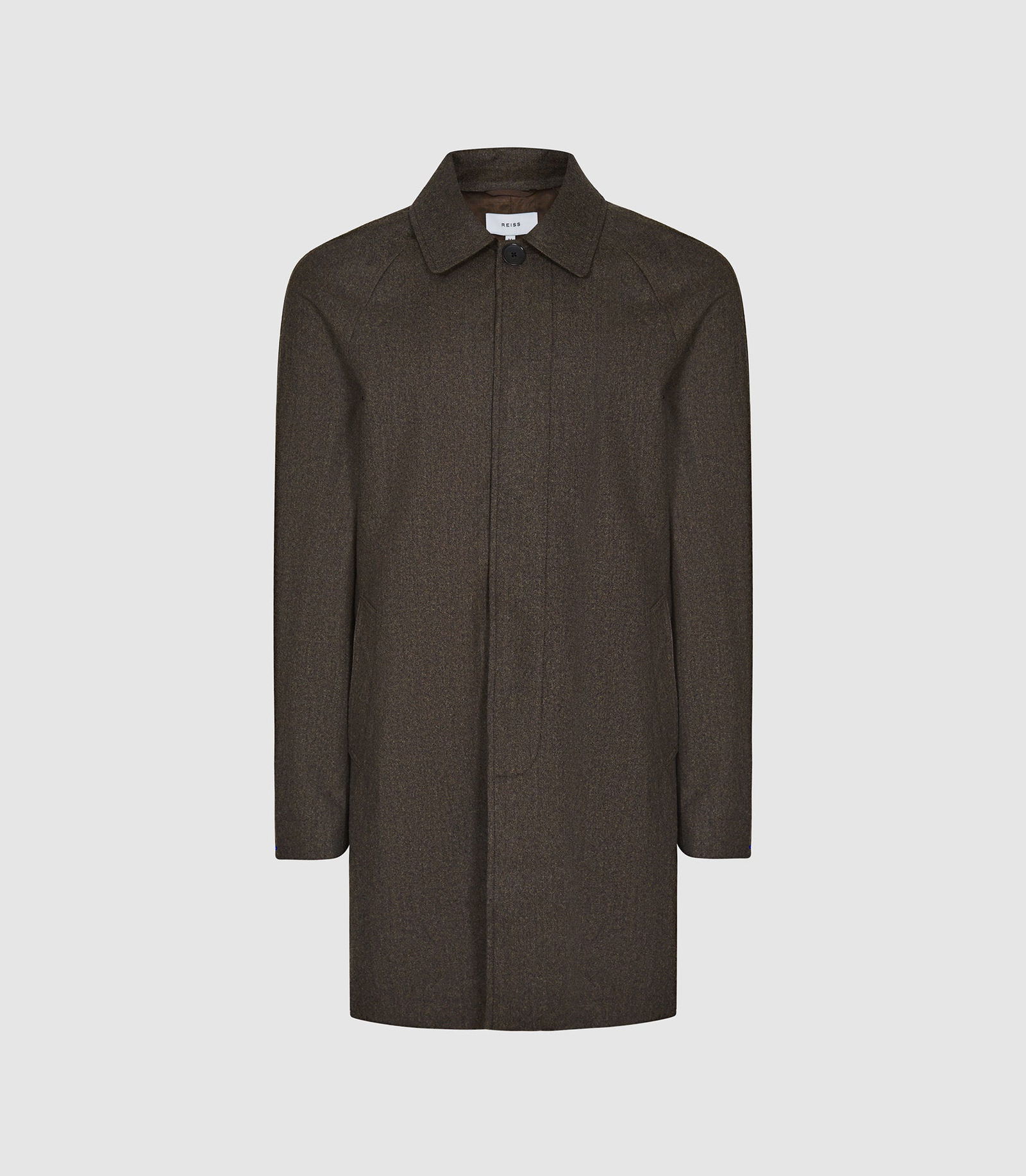 REISS Bolzano Wool Blend Overcoat in Dark Brown | endource