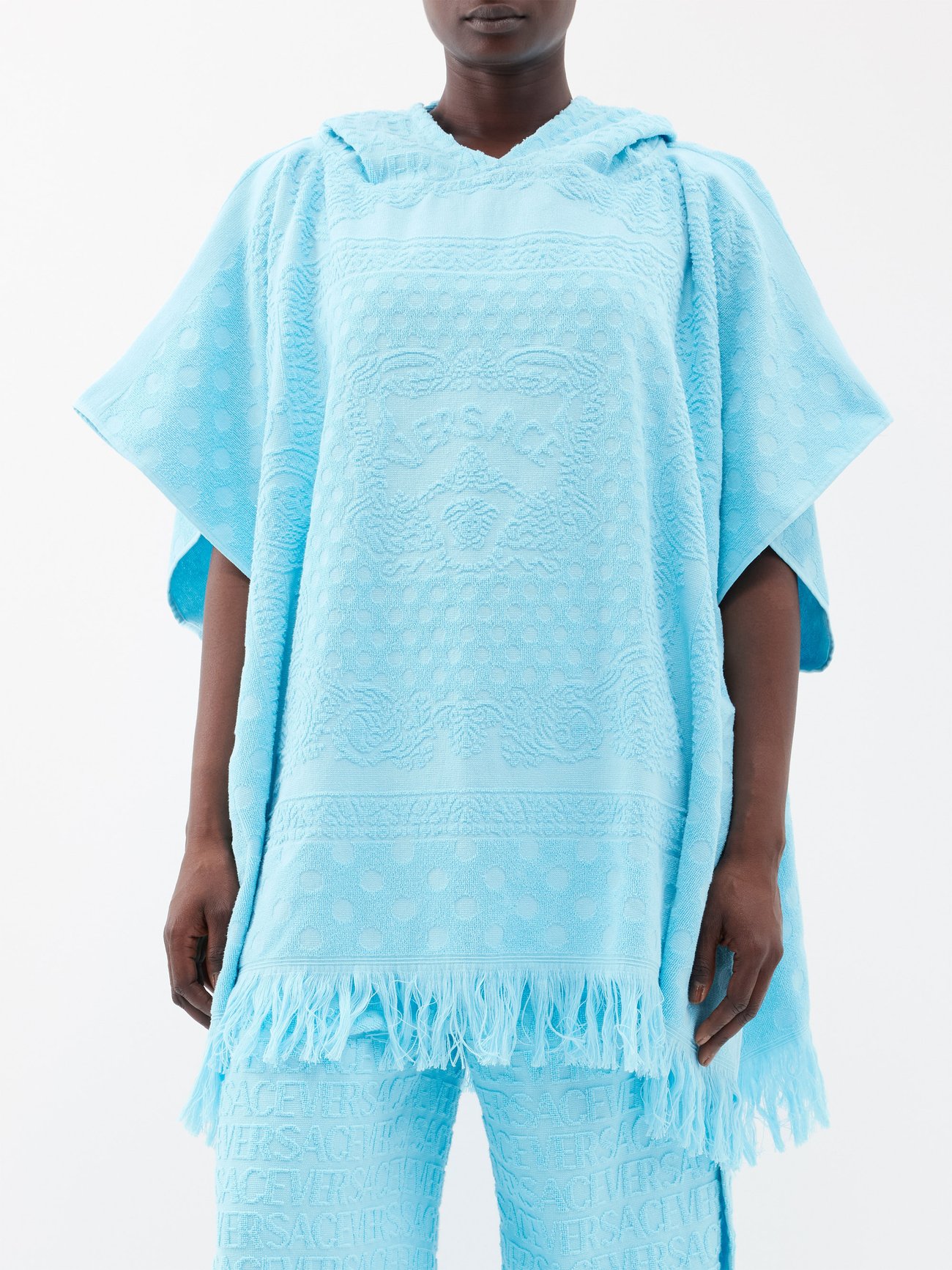 Versace Versace x Dua Lipa - Logo-Flocked Cotton-Terry Poncho in Blue ...