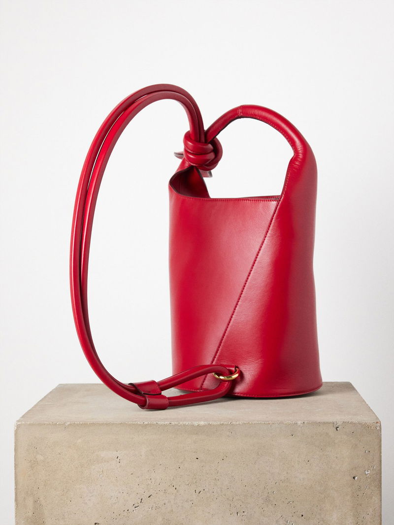 JACQUEMUS Tourni Small Leather Bucket Bag in Red | Endource