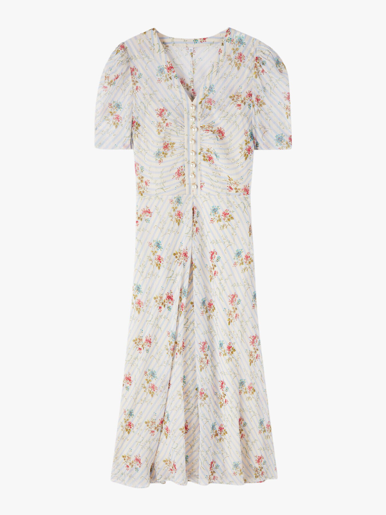 L.K. BENNETT Holzer Wildflower Stripe Print Silk Dress in Blue | endource