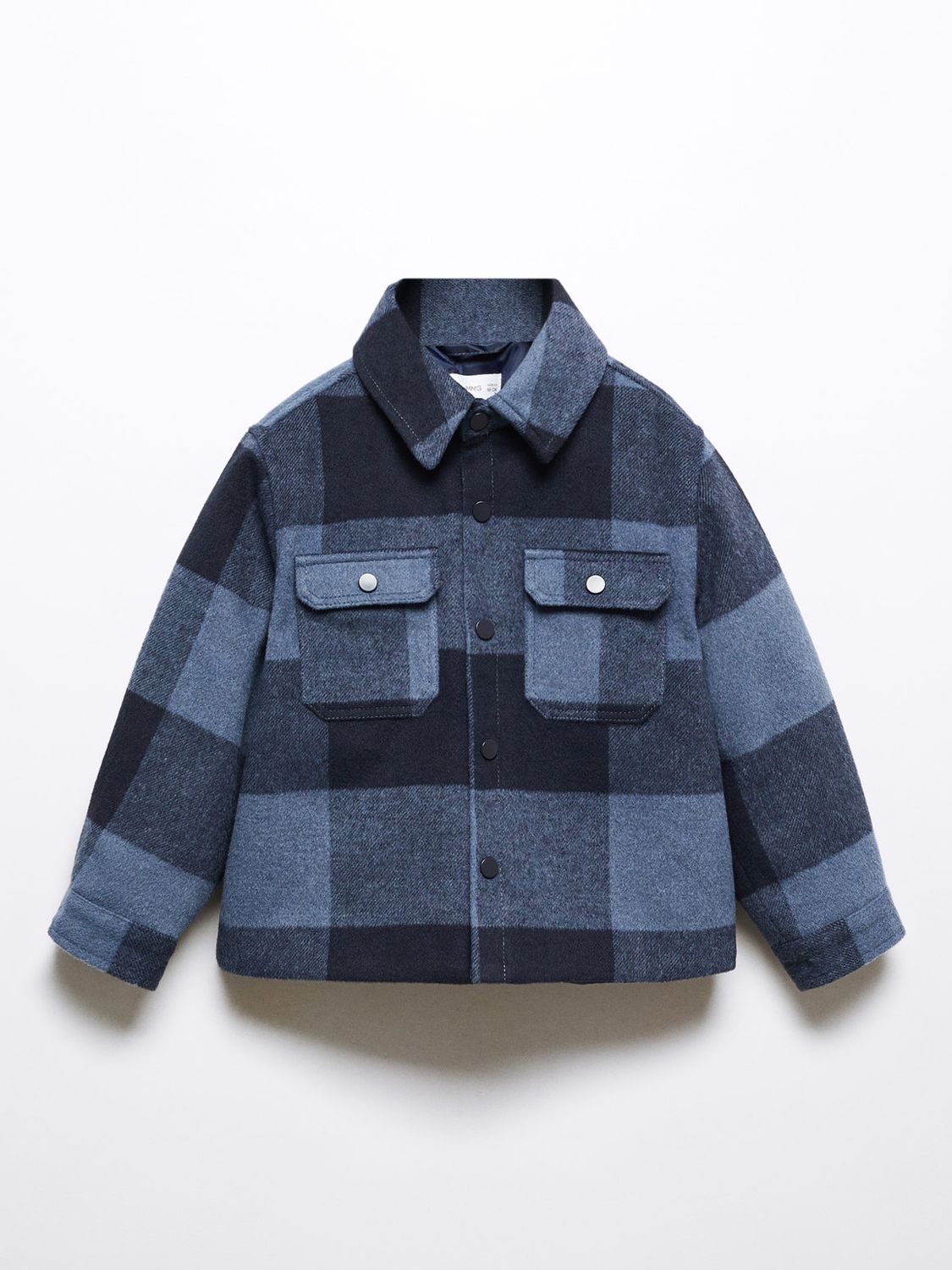 MANGO Baby Marc Wool Blend Check Shacket in Navy | endource