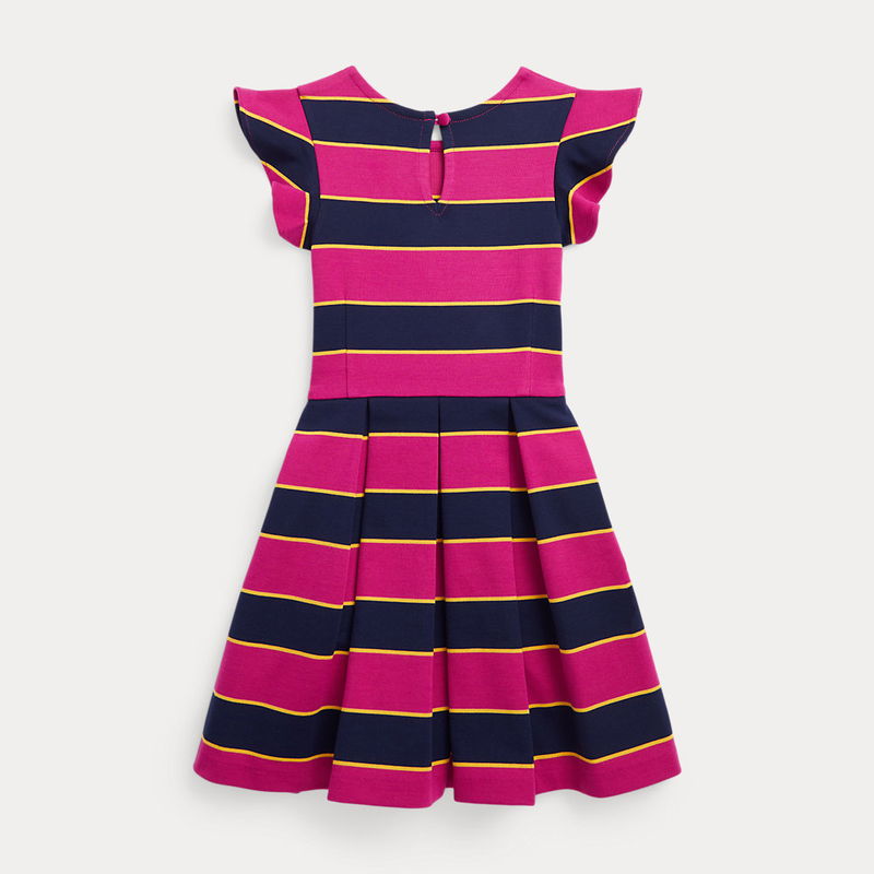 RALPH LAUREN Striped Pleated Ponte Dress in Pink | Endource