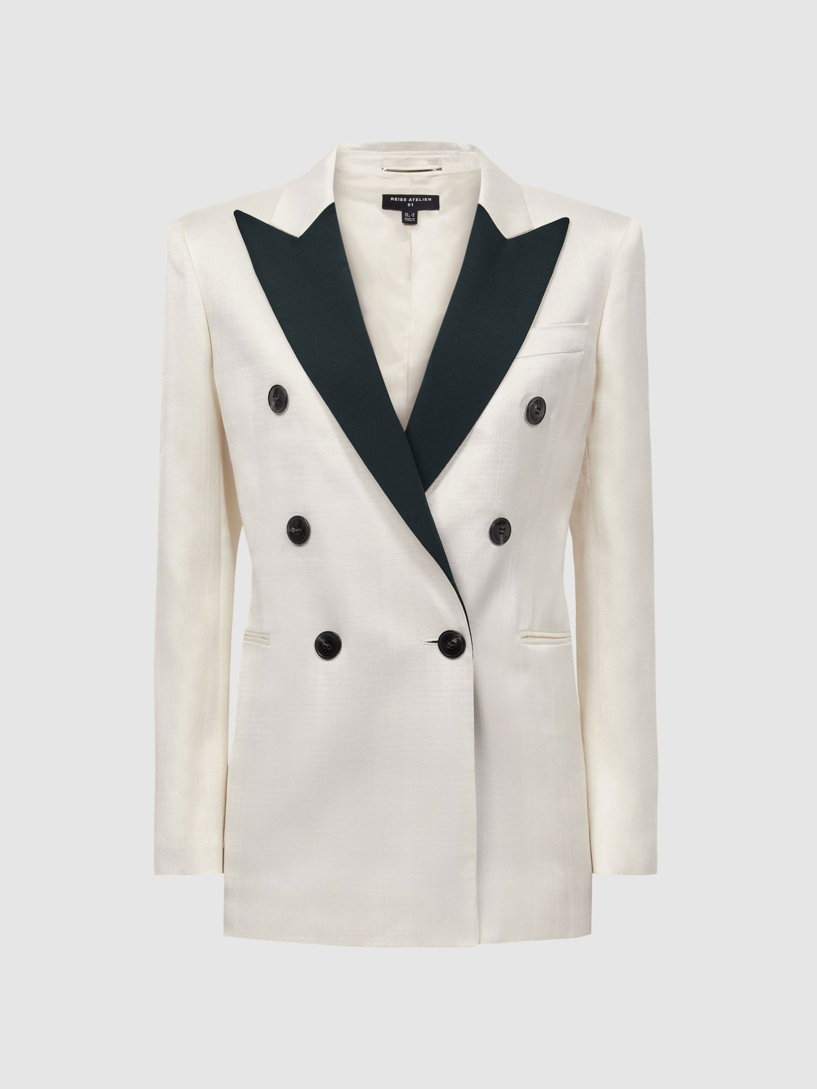 REISS Vivien Atelier Double Breasted Contrast Blazer in Black/White ...