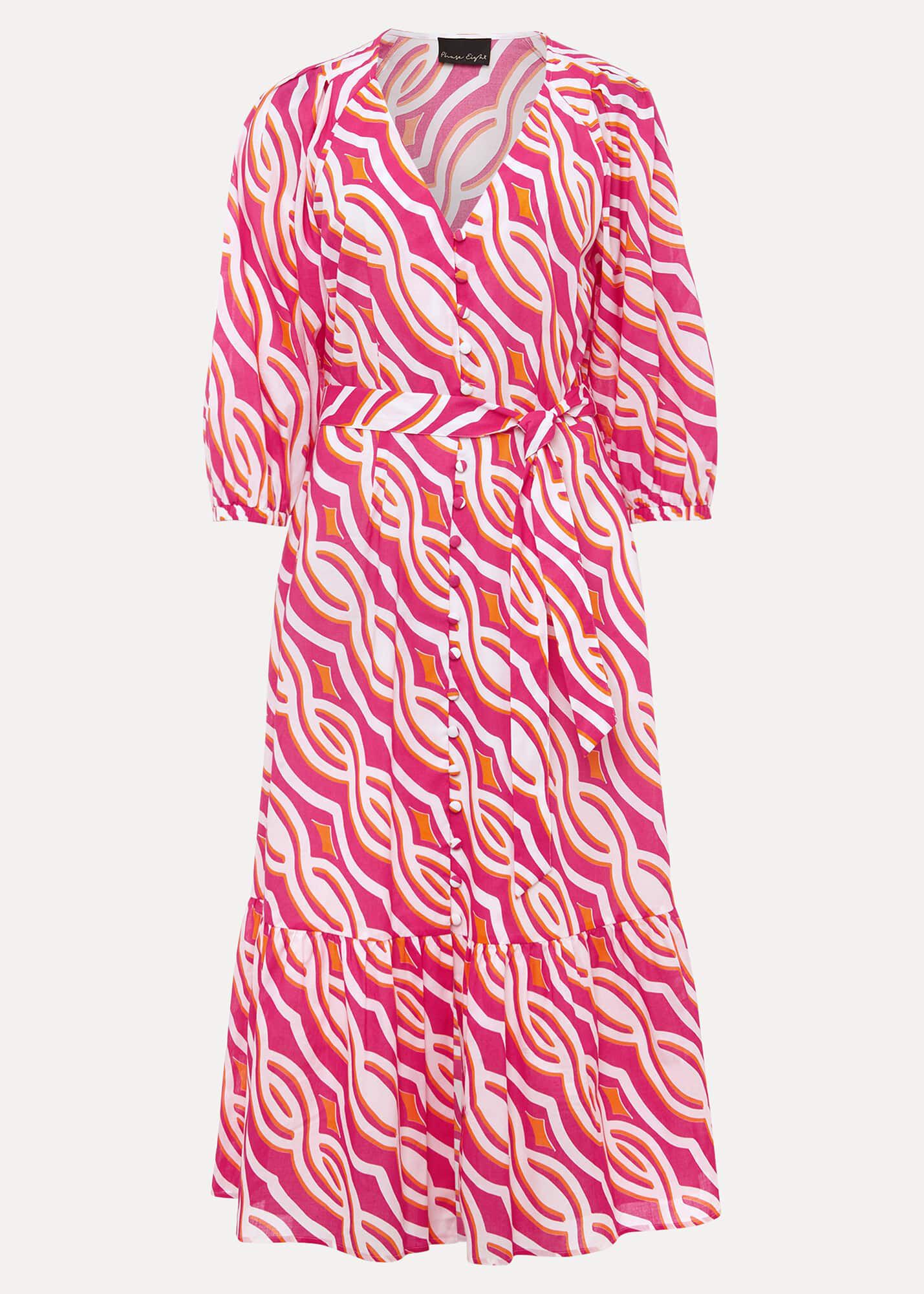 PHASE EIGHT Georgie Geo Midi Dress in Pink | Endource